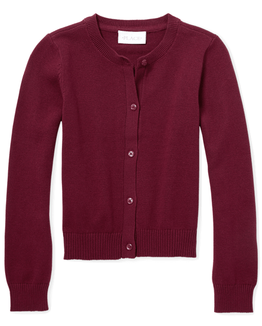 Girls Uniform Long Sleeve Cardigan - BURGUNDY | The Children's Place