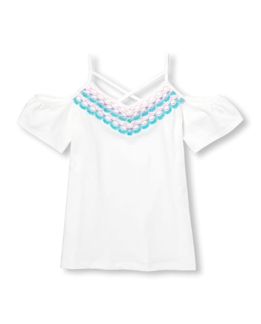 Girls Embroidered Cold Shoulder Cut Out Top | The Children's Place ...