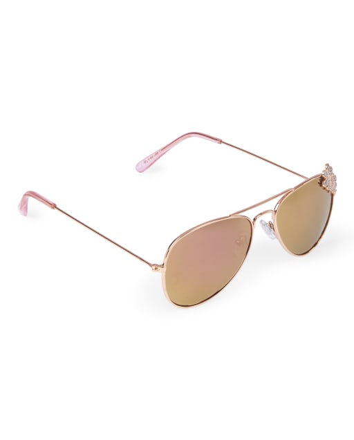 Girls Flower Metal Aviator Sunglasses | The Children's Place - ROSE GOLD