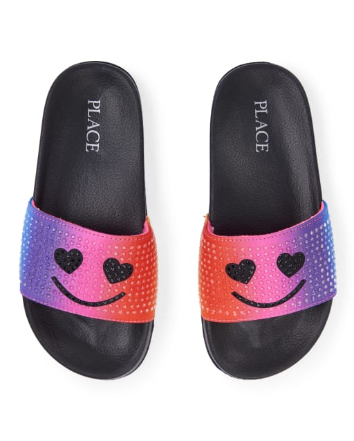 Girls Smiley Face Satin Slides - MULTI CLR | The Children's Place CA
