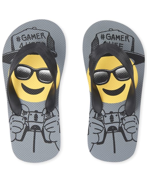 Boys 'Hashtag Gamer Life' Video Game Emoji Flip Flops | The Children's ...