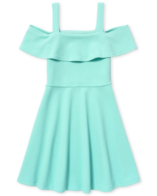 Girls Short Sleeve Ruffle Knit Cold Shoulder Dress - SEAFROST | The ...