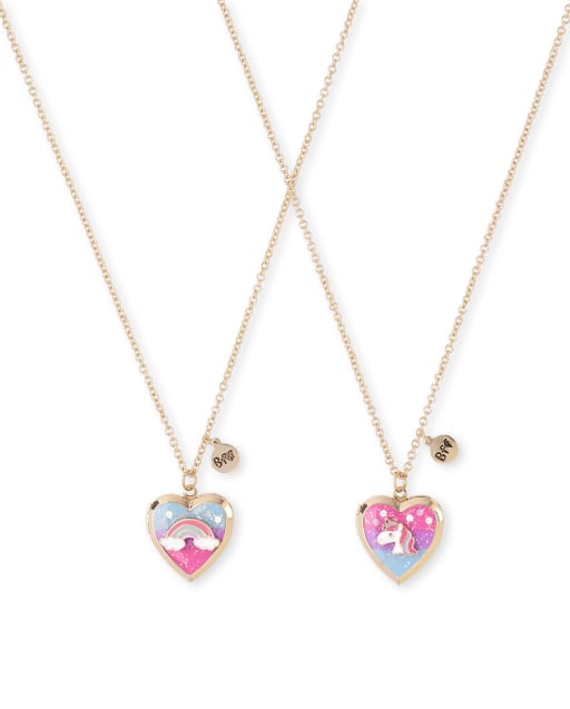 Girls Glitter Rainbow Unicorn BFF Locket Necklace 2-Pack | The Children ...
