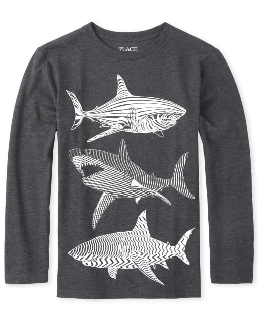 Boys Long Sleeve Shark Graphic Tee | The Children's Place - S/D PITCH BLACK