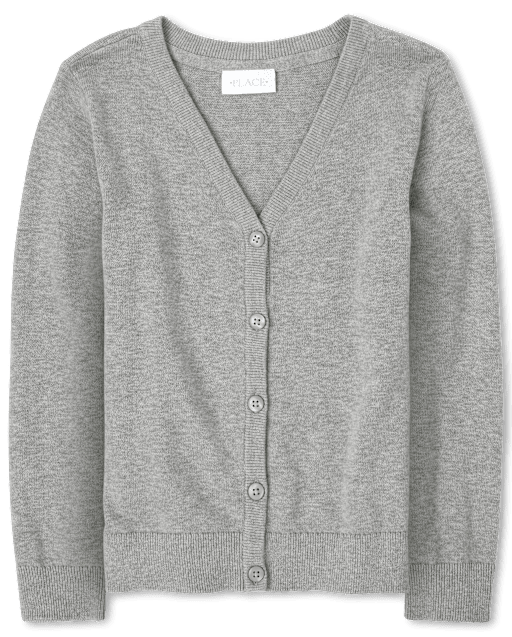 Girls Uniform Long Sleeve V-Neck Cardigan - GRAY | The Children's Place