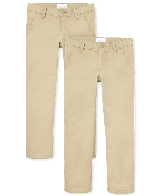 Girls Uniform Regular Twill Woven Skinny Chino Pants 2-Pack - SANDY ...