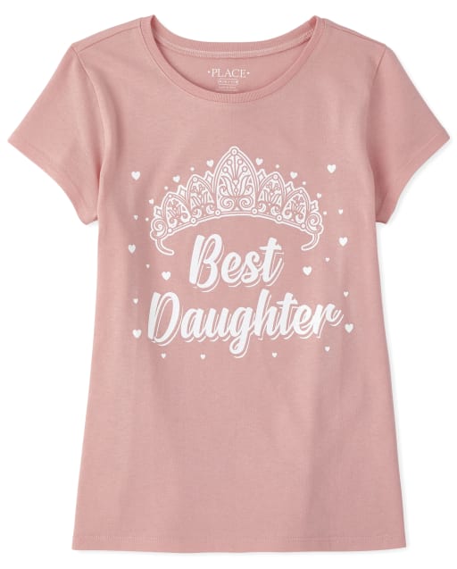 Girls Short Sleeve Glitter 'Best Daughter' Tiara Graphic Tee | The ...