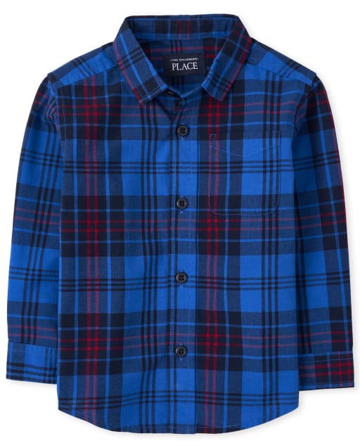 Toddler Boys Long Sleeve Plaid Poplin Button Down Shirt | The Children ... Toddler Boys Long Sleeve Plaid Poplin Button Down Shirt | The Children ...