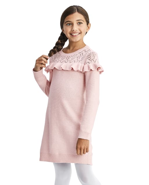 Girls Long Sleeve Ruffle Sweater Dress | The Children's Place - PINK TINGE