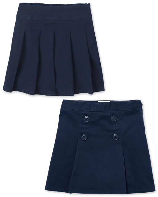 Girls Uniform Regular Twill Woven Pleated And Button Skort 2-Pack ...