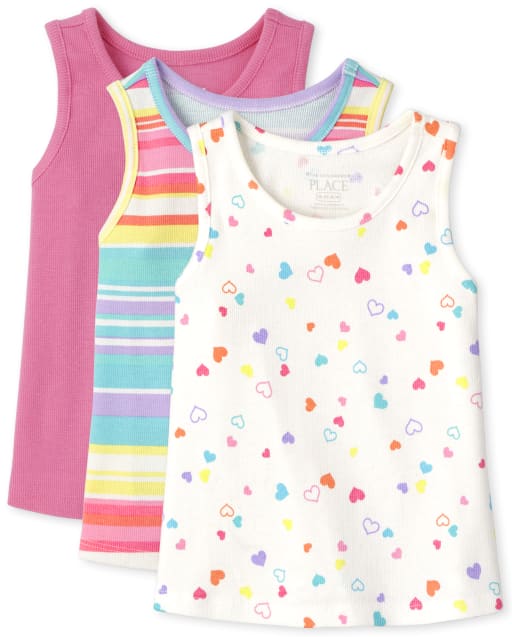 Toddler Girls Print Ribbed Tank Top 3-Pack - PINK | The Children's Place