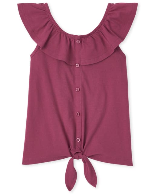 Girls Sleeveless Ruffle Tie Front Top | The Children's Place CA ...