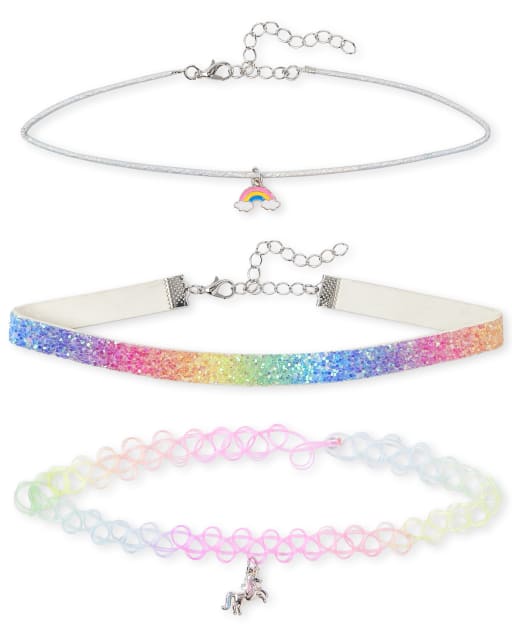 Girls Rainbow Choker Necklace 3-Pack | The Children's Place - MULTI CLR