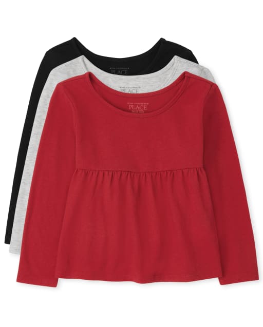 Toddler Girls Long Sleeve Tops 3-Pack | The Children's Place - BLACK