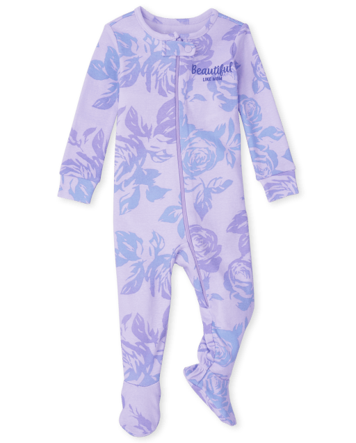 Baby And Toddler Girls Long Sleeve Floral Print Snug Fit Cotton Footed ...