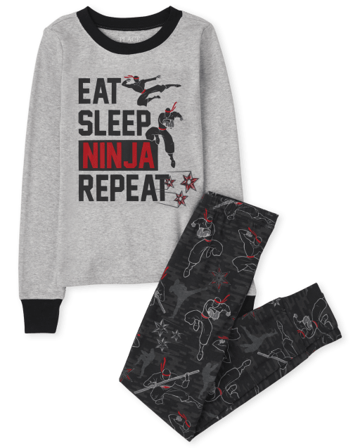 Boys Long Sleeve 'Eat Sleep Ninja Repeat' Snug Fit Cotton Pajamas | The ...