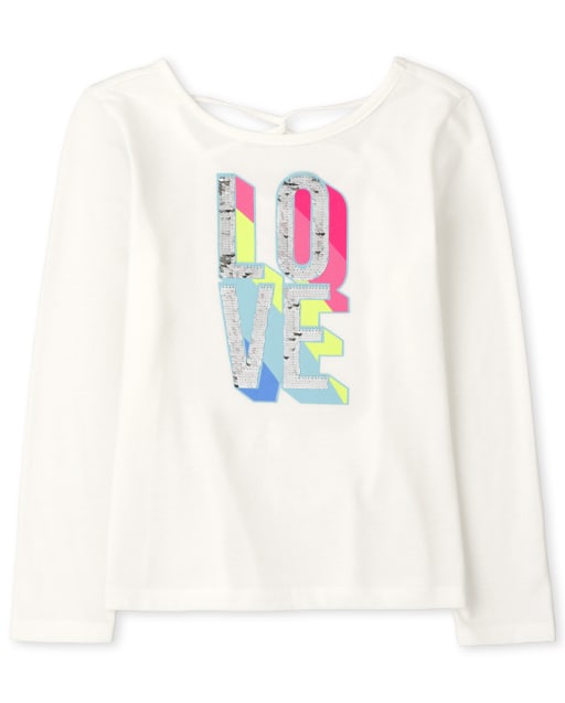 Girls Long Sleeve Flip Sequin Graphic Cut Out Top | The Children's ...