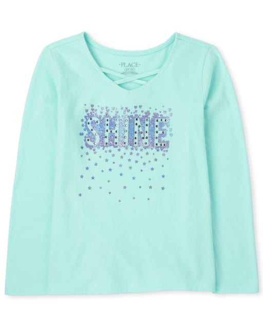 Girls Long Sleeve Glitter 'Shine' Cut Out Top | The Children's Place CA ...