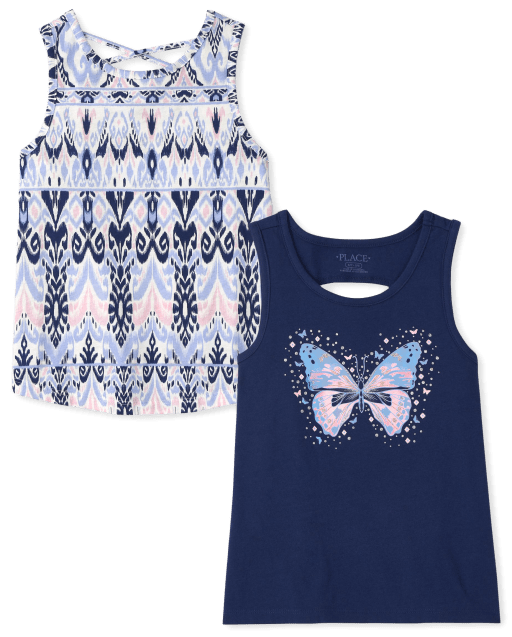 Girls Mix And Match Sleeveless Print Cross Back Tank Top 2-Pack | The ...