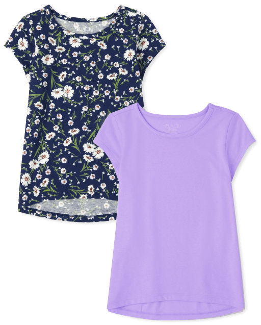 Girls Short Sleeve Print Basic Layering Tee 2-Pack | The Children's ...