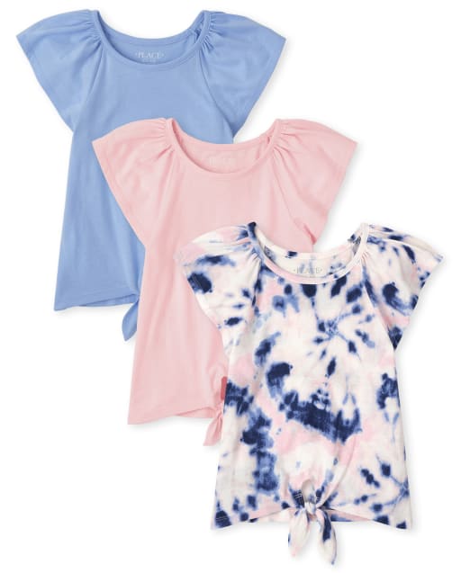 Girls Mix And Match Short Sleeve Tie Dye Tie Front Top 3-Pack | The ...