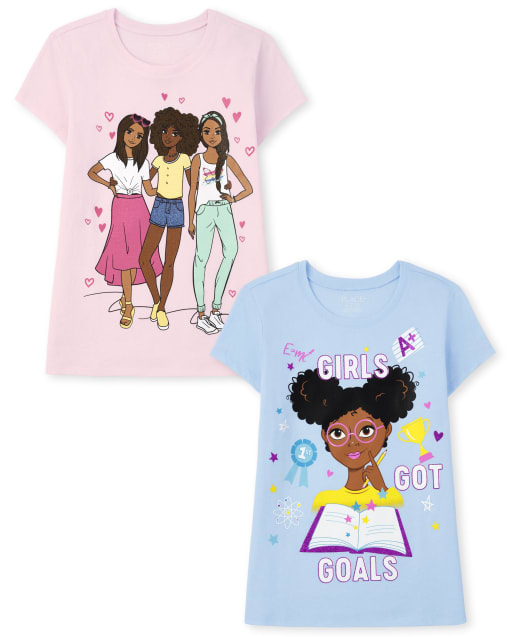 Girls Short Sleeve Girl And 'Girls Got Goals' Graphic Tee 2-Pack | The ...