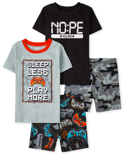 Boys Short Sleeve Gamer Camo Glow Snug Fit Cotton Pajamas 2-Pack | The ...