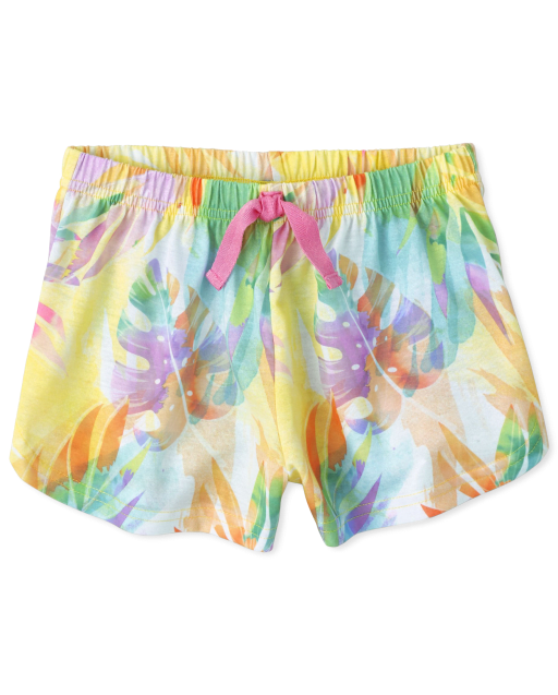 Girls Tropical Leaf Print Pajama Shorts - FRENCH LEMON | The Children's ...