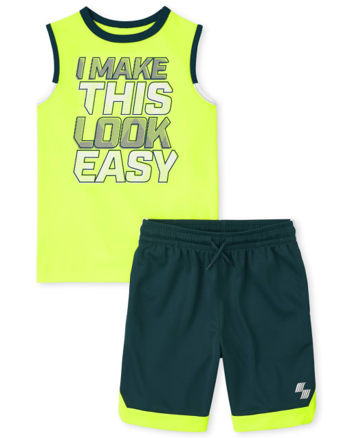 Boys Mix And Match Sleeveless Graphic Muscle Tank Top And Performance ...