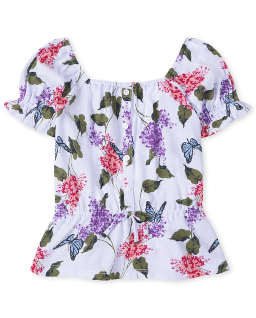 Girls Short Sleeve Print Peplum Top | The Children's Place - PLUME