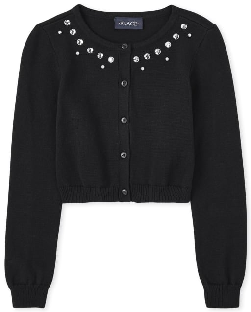 Girls Long Sleeve Jeweled Cardigan - BLACK | The Children's Place CA