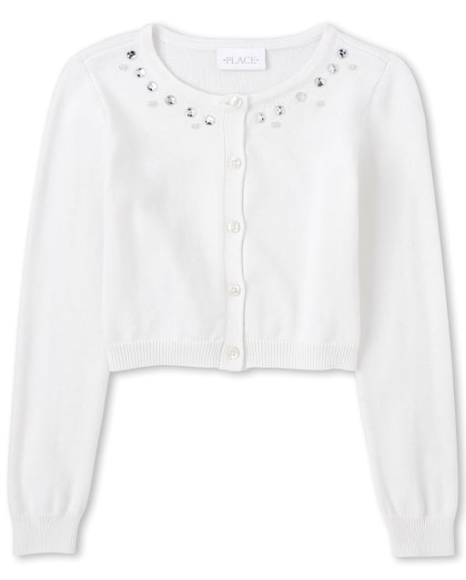 Girls Long Sleeve Jeweled Cardigan - SIMPLYWHT | The Children's Place CA