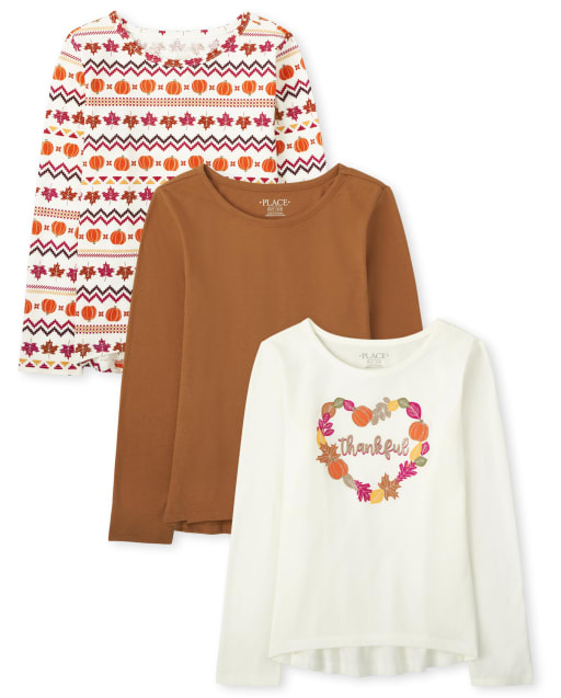 Girls Long Sleeve Fall High Low Top 3-Pack - SNOW | The Children's Place