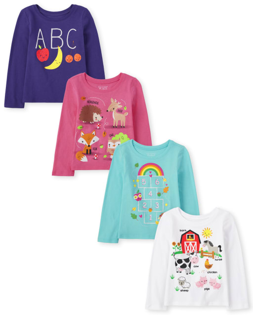 Toddler Girls Long Sleeve Education Graphic Tee 4-Pack - MULTI CLR ...