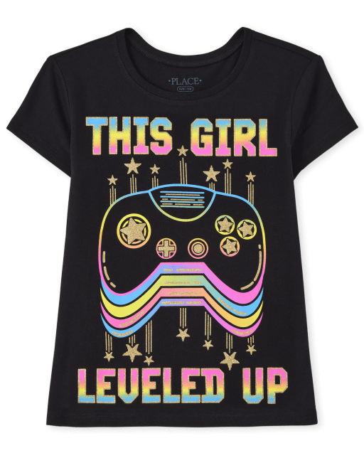 Girls Short Sleeve Level Up Graphic Tee | The Children's Place CA - BLACK
