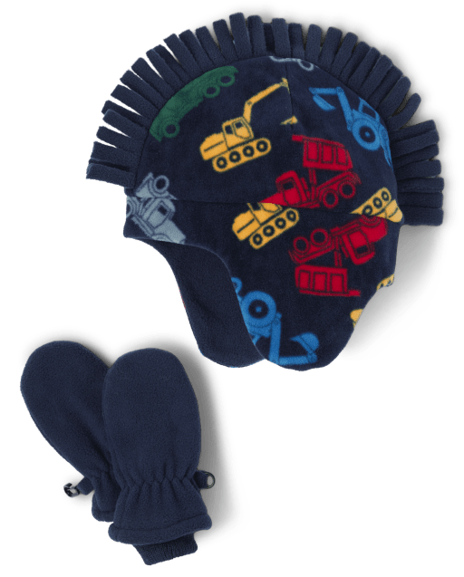Toddler Boys Construction Microfleece Hat And Mittens Set | The ...