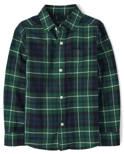 Boys Long Roll Up Sleeve Plaid Oxford Button Up Shirt | The Children's ...