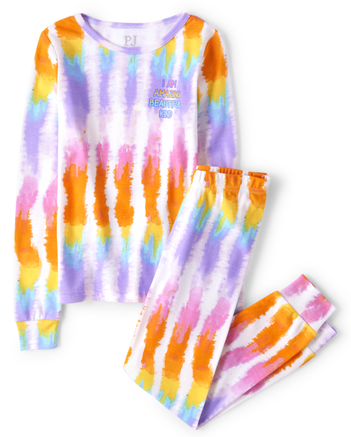 Girls Long Sleeve 'I Am Amazing Beautiful Kind' Rainbow Tie Dye Snug ...