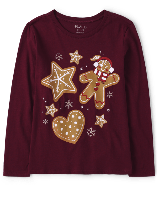 Girls Long Sleeve Gingerbread Graphic Tee | The Children's Place ...