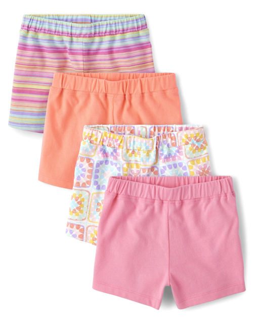 Toddler Girls Mix And Match Rainbow Striped Knit Shorts 4-Pack - BRIGHT ...