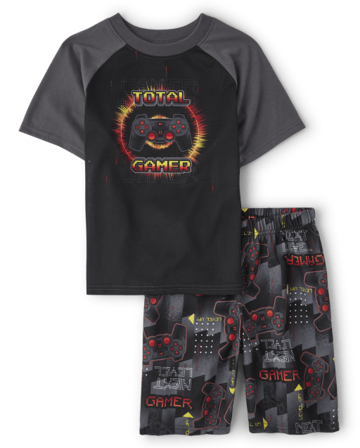 Boys Short Raglan Sleeve Total Gamer Pajamas - BLACK | The Children's Place