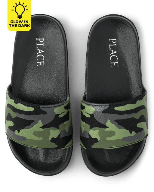 Boys Glow Camo Slides | The Children's Place - BLACK