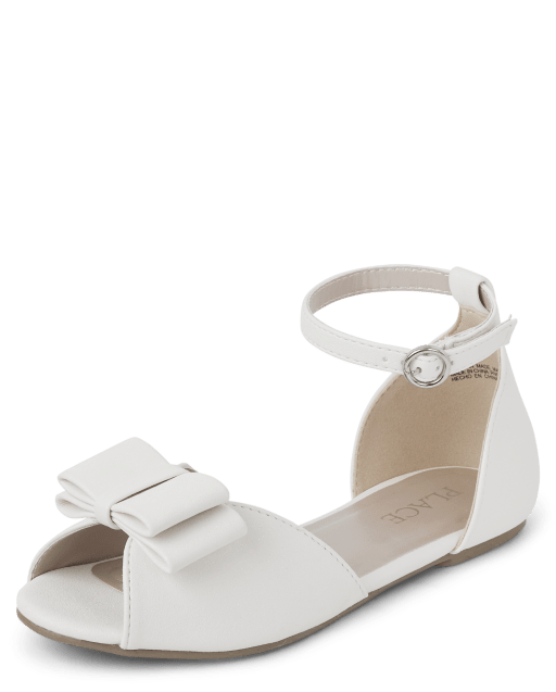 Girls Bow Open Toe Ballet Flats | The Children's Place - WHITE