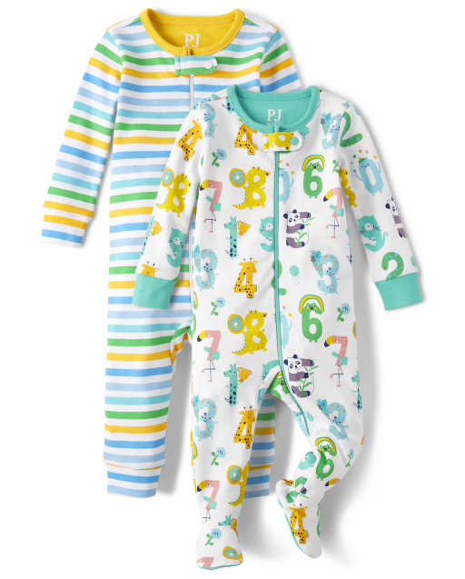 Unisex Baby And Toddler Long Sleeve Striped And Numbers Snug Fit Cotton ...