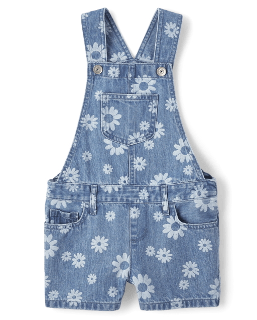 Girls Sleeveless Daisy Print Denim Shortalls | The Children's Place ...