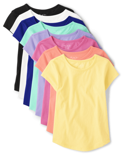 Girls Short Sleeve Mix And Match Basic Layering Tee 8-Pack - MULTI ...