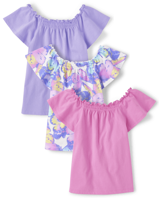 Girls Butterfly Print Smocked Top 3-Pack | The Children's Place - MULTI CLR