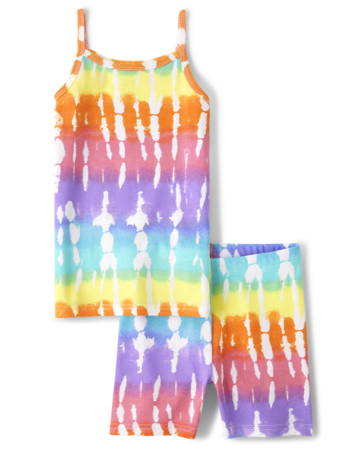 Girls Sleeveless Rainbow Tie Dye Snug Fit Cotton Pajamas | The Children ...