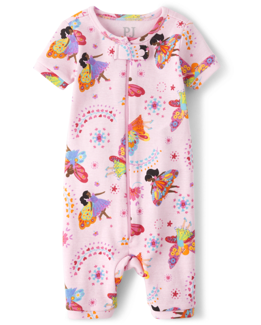 Baby And Toddler Girls Short Sleeve Fairy Print Snug Fit Cotton One ...