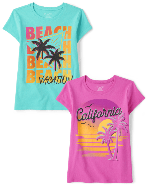 Paquete de 2 camisetas de manga corta con estampado de California y vacaciones en la playa para ...